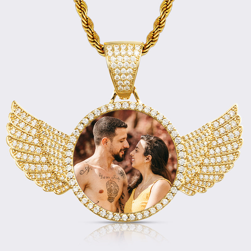 18K Gold Plated Custom Angel Wings Picture Pendant Necklace – Get ...