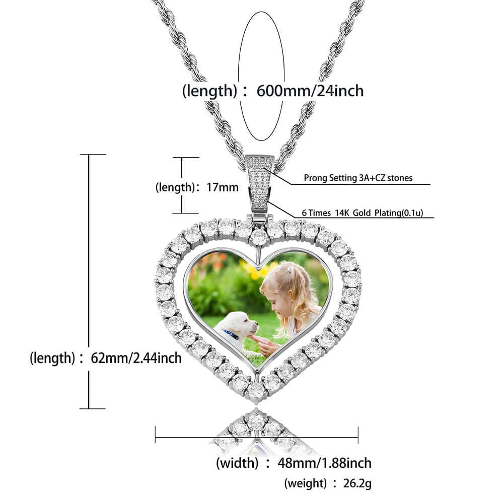 Photo Rotating Heart Pendant Necklace – Get Engravings